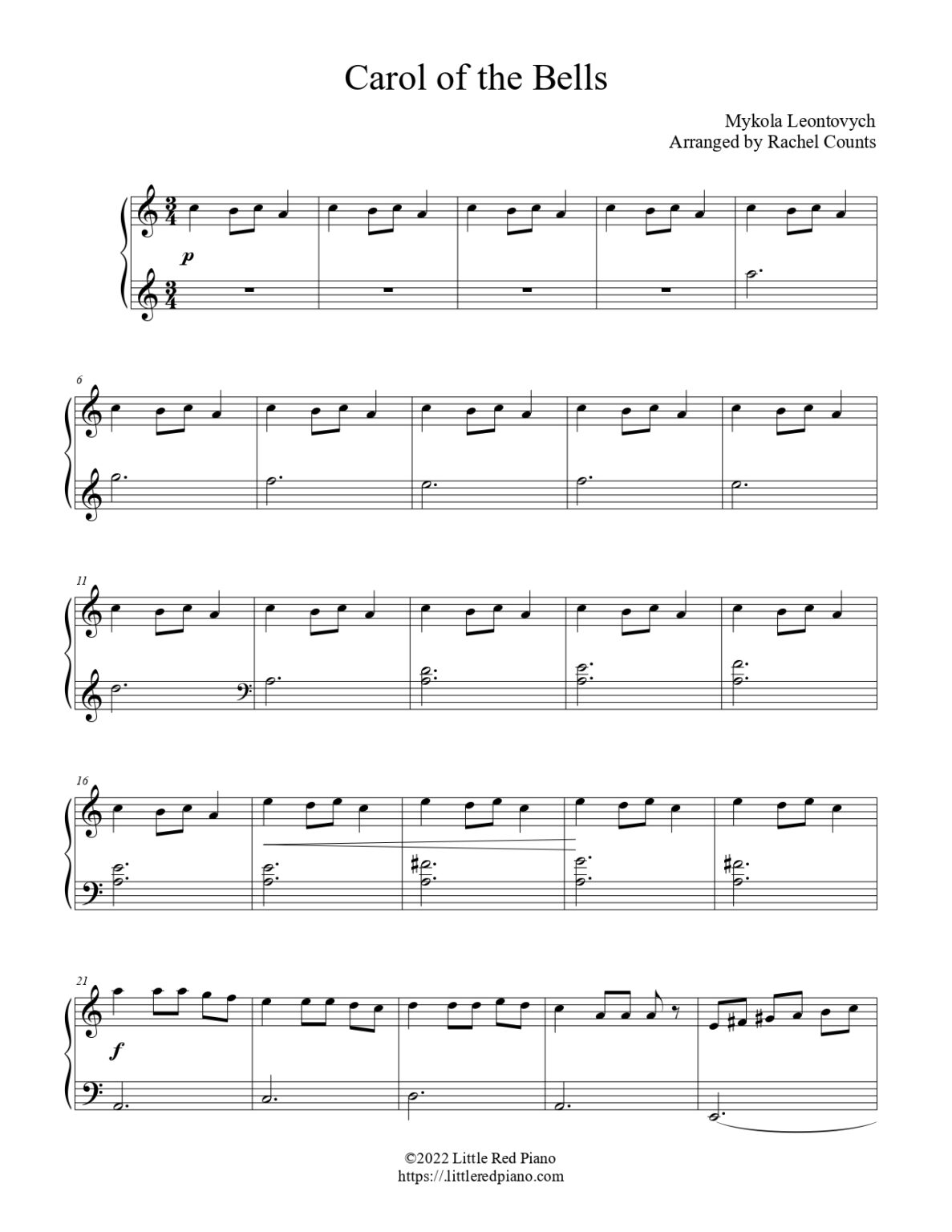 FREE Carol of the Bells Sheet Music - Easy Piano